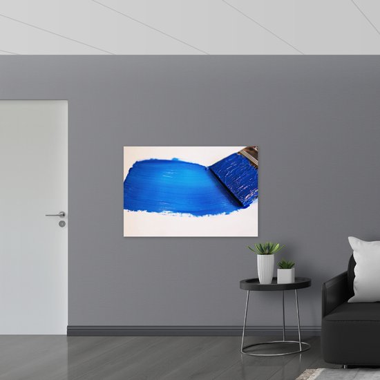 Hout - Blauwe Verf Streep op Witte Achtergrond - 120x80 cm - 9 mm dik ...