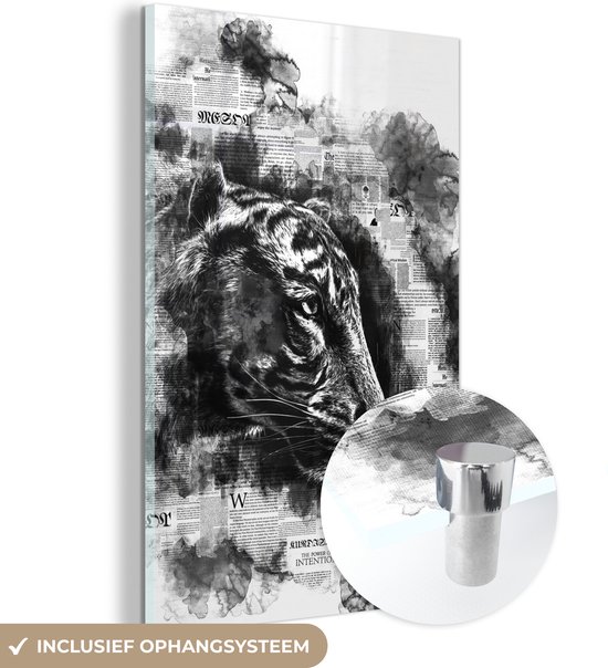 MuchoWow® Glasschilderij 40x60 cm - Schilderij glas - Kop van een tijger op een... | bol