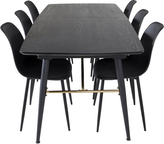 Gold eethoek eetkamertafel uitschuifbare tafel lengte cm 180 / 220 zwart en 6 Polar... | bol