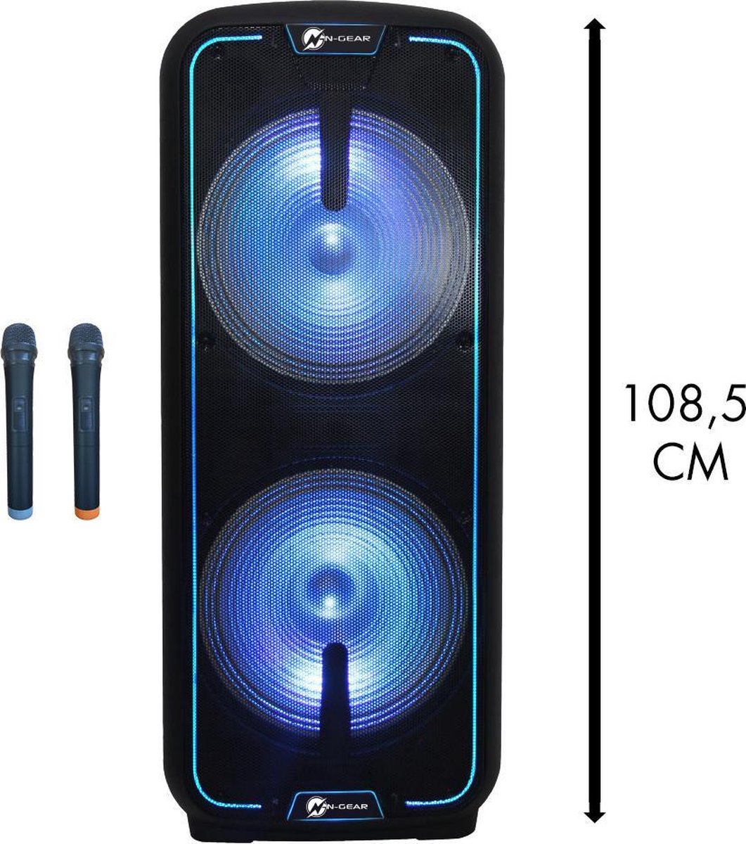 N-GEAR The Flash 3010 XXL - Draadloze Bluetooth Speaker - Karaoke Set - 2 Microfoons -... | bol