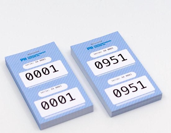 Loterij loten basic groot • dubbel genummerd • 1 t/m 1.000 • blauw | bol