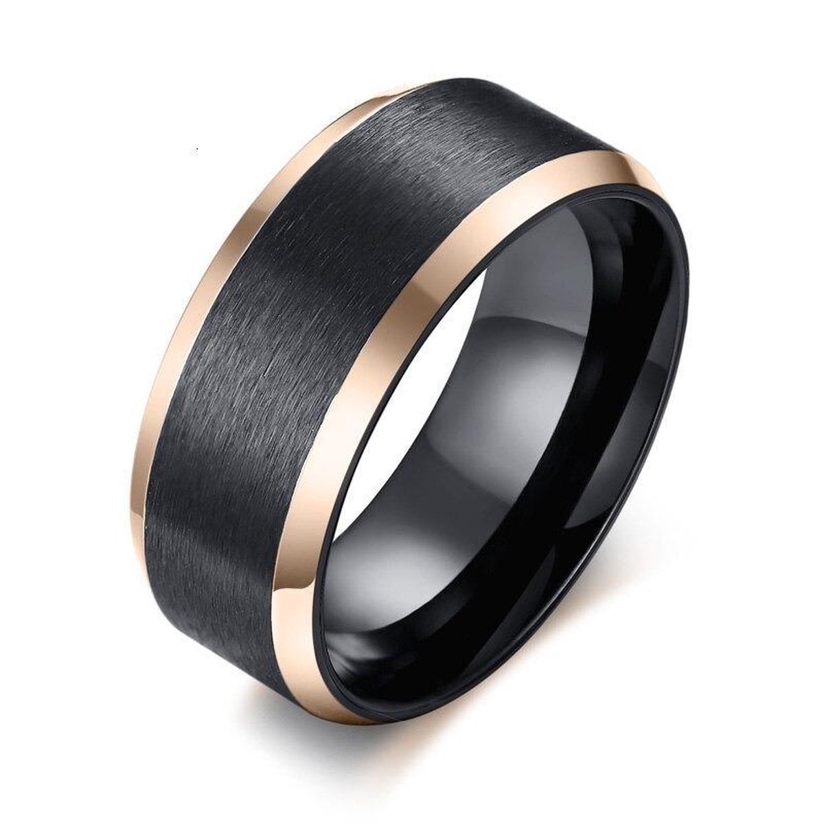 Zwarte Ring met Rosé Goud Kleurige Rand | 18 - 20mm | Ringen Mannen ...