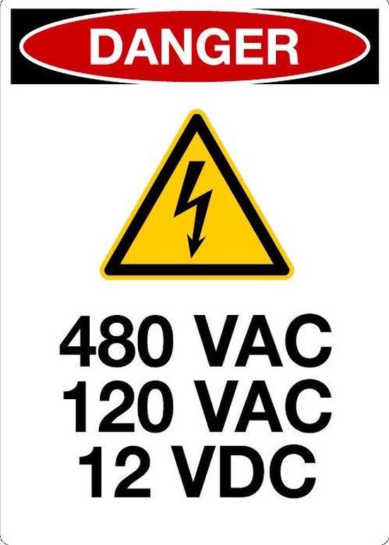 Sticker 'Danger: 480 VAC, 120 VAC, 12 VAC' 210 x 297 mm (A4) | bol.com