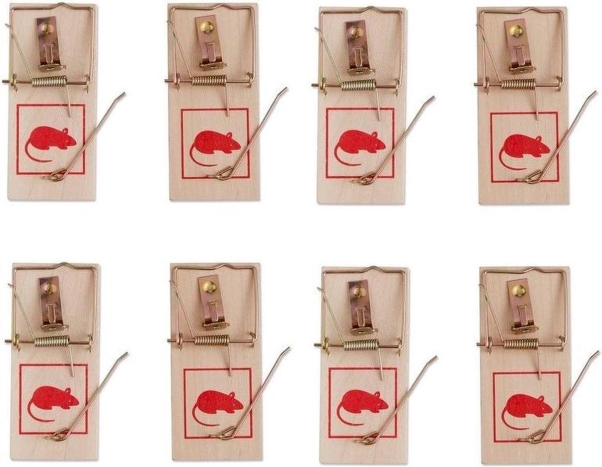 Muizenval - 8 stuks - hout/metaal - muizenvallen/muizenklemmen | bol.com