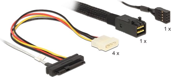 DeLOCK Mini-SAS HD SFF-8643 > 4x SAS SFF-8482 + 4x Molex met sideband ...