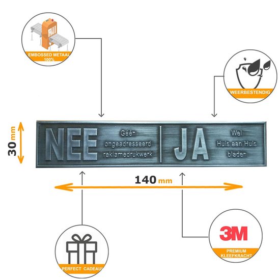 NEE JA Brievenbus Sticker - 140 x 30mm - Vintage antiek look - Tin ...