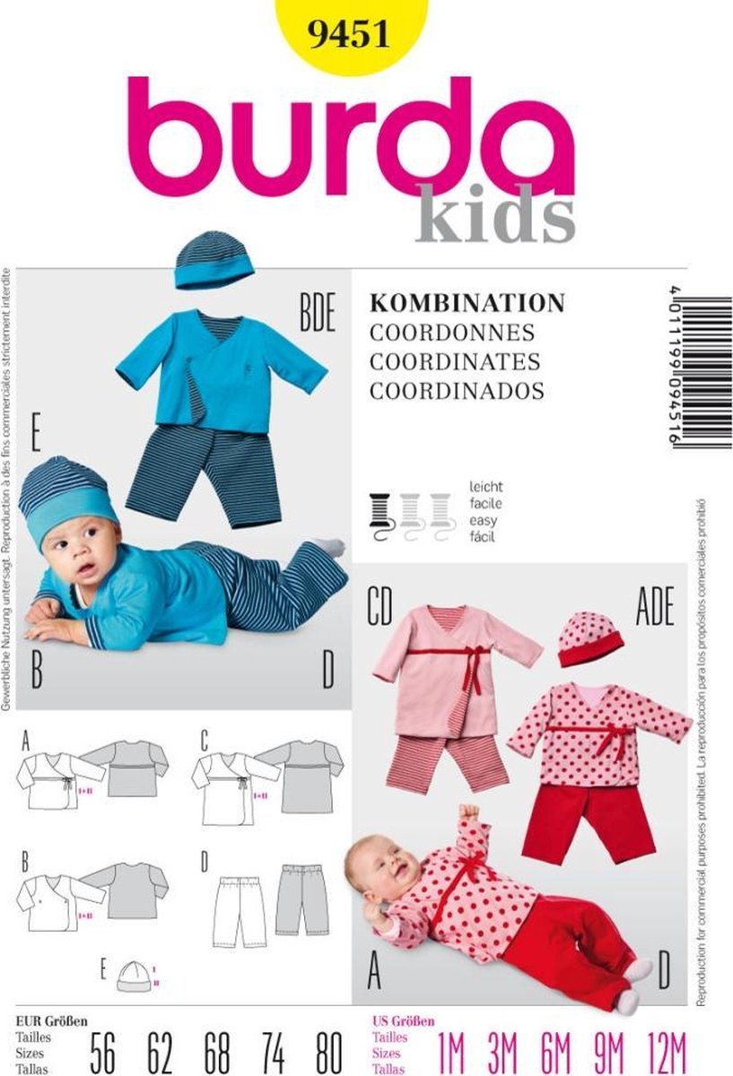 Burda Naaipatroon 9451 - Overslagshirt in variaties, broek en mutsje | bol.com