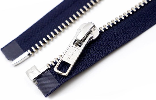 YKK Metalen Deelbare rits, maat 5, zilver/nikkel, 80 cm geremde sluiter - Donkerblauw... | bol