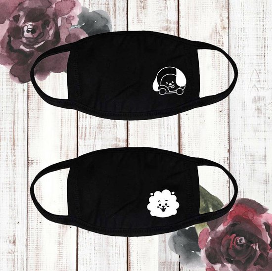 2x BTS BT21 Kpop Mouth Mask Mondmasker Zwart Kfashion Jfashion Geek ...