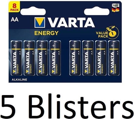 40 Stuks (5 Blisters a 8 st) Varta Energy AA Alkaline Batterijen | bol.com