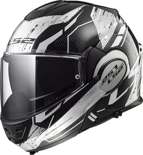 LS2 FF399 Valiant Roboto systeemhelm - Motorhelm - Glans zwart wit ...