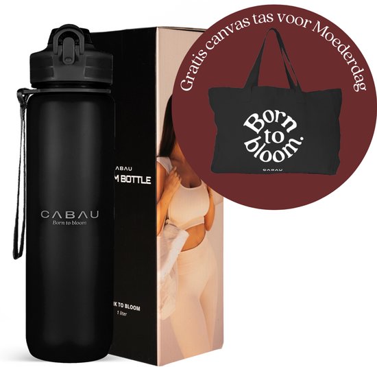 Cabau Bloom Waterfles / Drinkfles | 1 liter | Zwart | Moederdag Gift ...