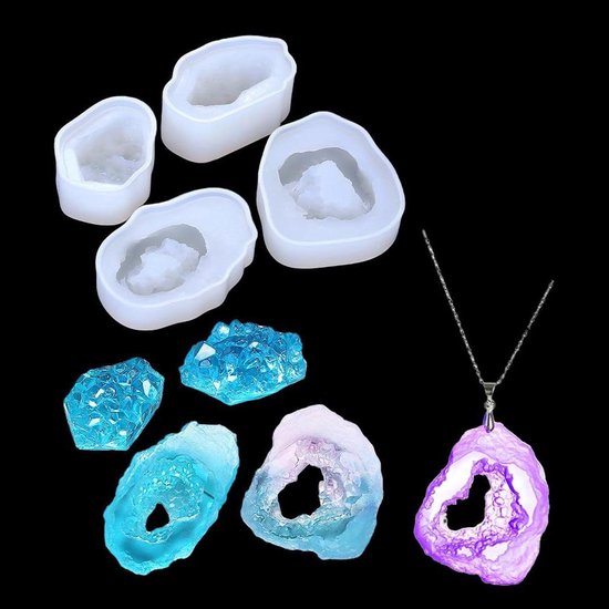 4PCS Kristal Cluster Hars Mallen Quartz Rock Resin Molds - Edelsteen ...