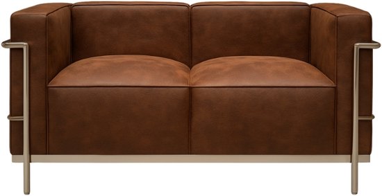 Design Bank - 2 Zits - Bruin - Vintage - Leer - Sofa - Zitbank | bol
