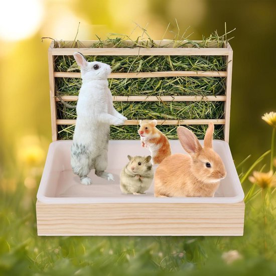 Rough Rabbit Feeder Dispenser for Hay with Cat Tray Water Bottle Bowls ...