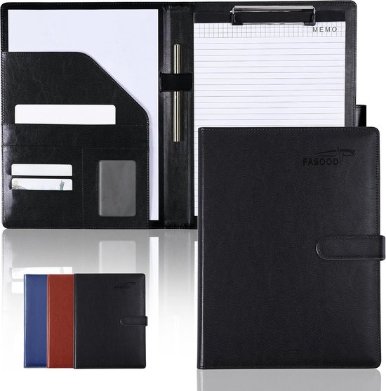 Schrijfmap A4 - Klembordmap met Documentenvakken - Zwart - PU-leer | bol