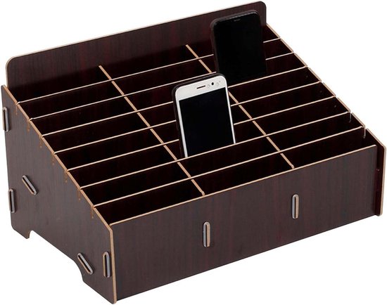 24 Compartments Wooden Storage Box for Mobile Phones, Garage ...