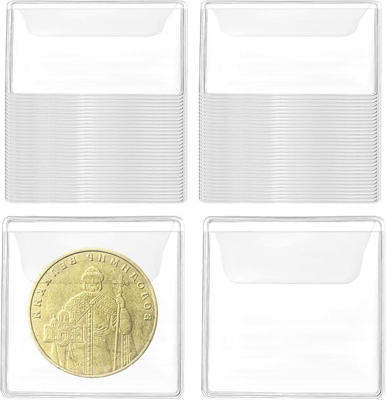 Set of 50 Coin Compartments 5.5 x 5.5 cm Plastic Bag Coin Covers ...