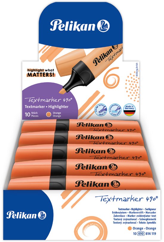 Pelikan Textmarker 490 - Markeerstift - Oranje - 10 stuks | bol