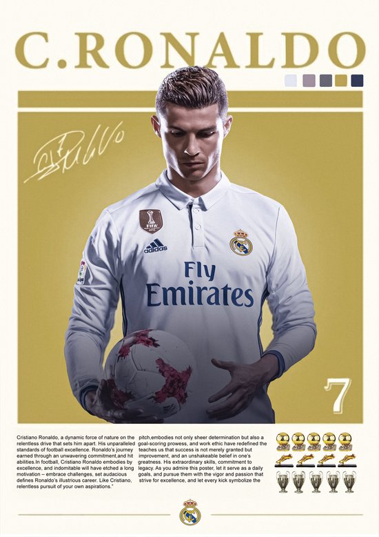 Cristiano Ronaldo Poster Ingelijst Real Madrid 23x33 cm | Met Zwarte ...