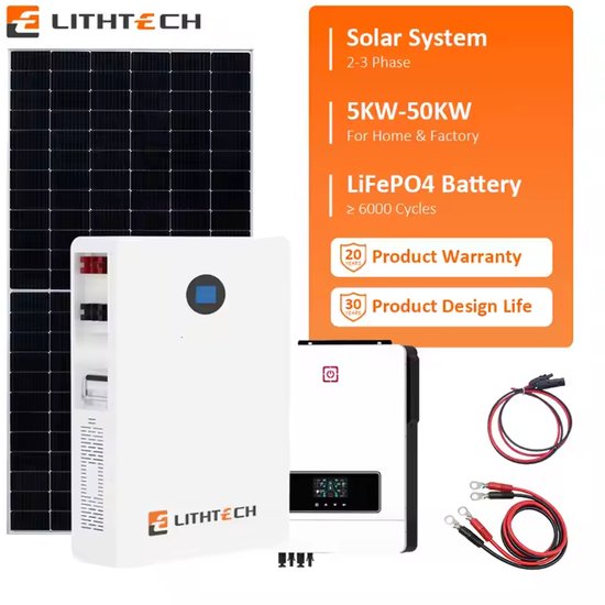 Lithtech Thuisbatterij Zonne-energiesysteem 6kW – Met 5,12kWh LiFePO4 en Hybride Omvormer | bol