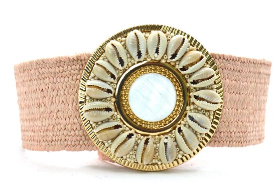 Elastische riem met schelpjes - Ibiza riem met schelpengesp - Boho riem ...