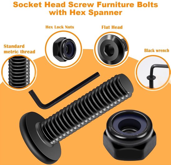 Zwarte Inbusschroeven M6 met Moeren - RVS Borgmoeren Set (40 stuks) | bol