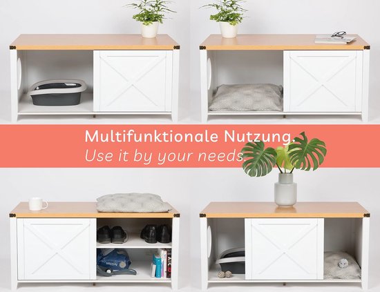 Grote kattenkast voor kattenbak - XXL Houten Commode met Schoenenkast ...