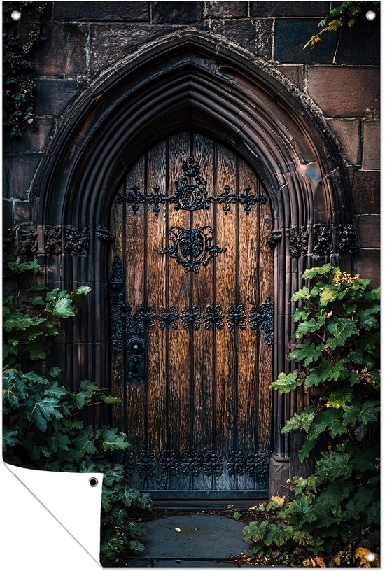 Oude houten deur met details - Deur buitenposter - Tuinkunst ...