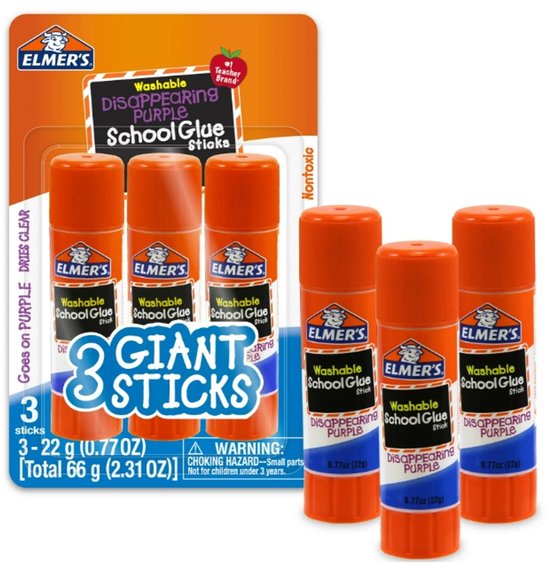 Elmer's Lijm Stift (Elmers Giant Glue Stick) Washable Purple 3 x 22g ...