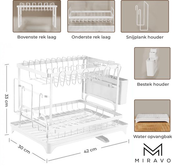 Miravo - Multifunctioneel 2-laags Droogrek - Afdruiprek - Afwas Rek ...
