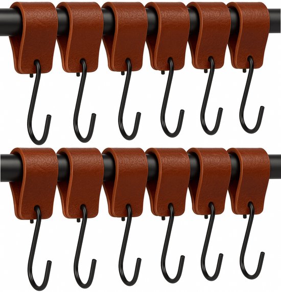 Brute Strength - Leren S-haak hangers - Cognac - 12 stuks - 12,5 x 2,5 ...