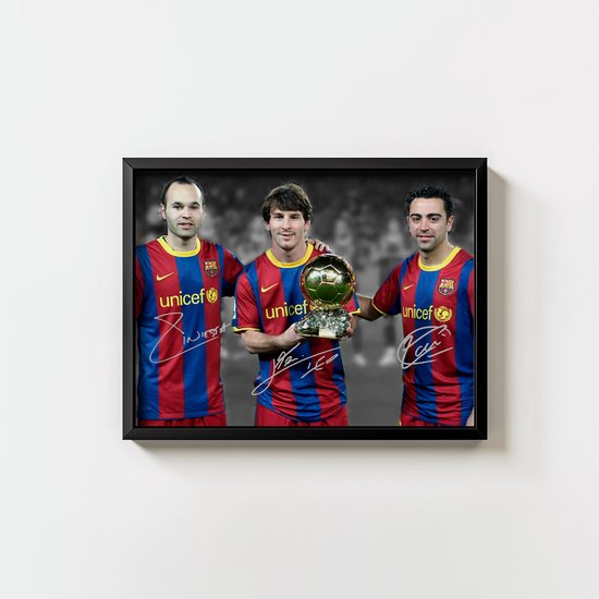 FC Barcelona Legends Poster – Messi Xavi Iniesta – Ballon d’Or Moment ...