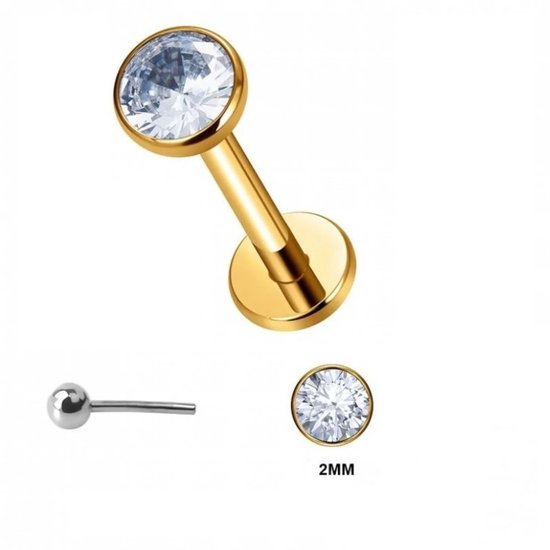 Titanium Pushpin labret 1.2mm - 8 mm Met 3 mm bal en steen - Pushpin labret - Gold -... | bol