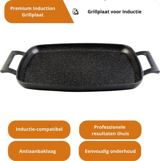 Allecto - Grillplaat Inductie - 47 x 30 cm Inductie Grillplaat, Gegoten ...