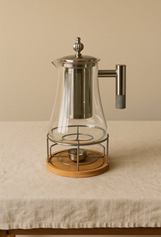 Luxe Glazen Theepot met RVS Filter – 950ml – Hittebestendig – Modern ...
