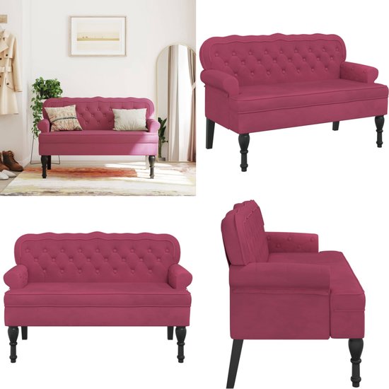 vidaXL Bankje met rugleuning 119,5x64,5x75 cm fluweel wijnrood - Bankje ...