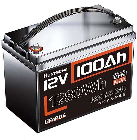 Humsienk LiFePO4 Accu 12V 100Ah - Ingebouwd 100A BMS - Voor camper ...
