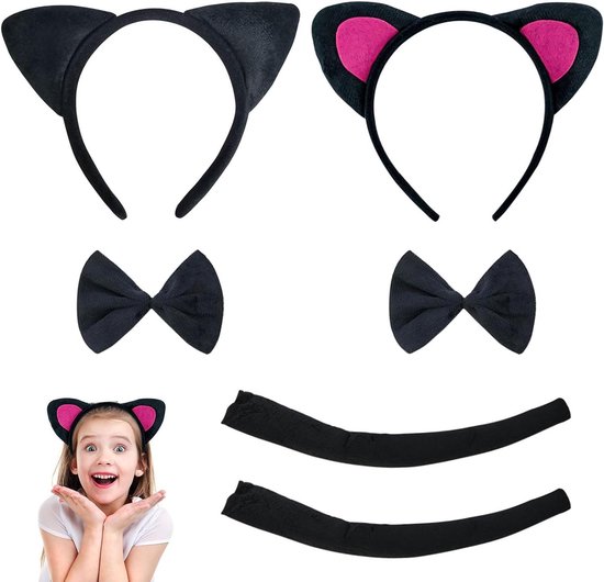 6 Pcs Cat Cosplay Set Costume Games Cat Plush Ears Tail Fancy Dress ...