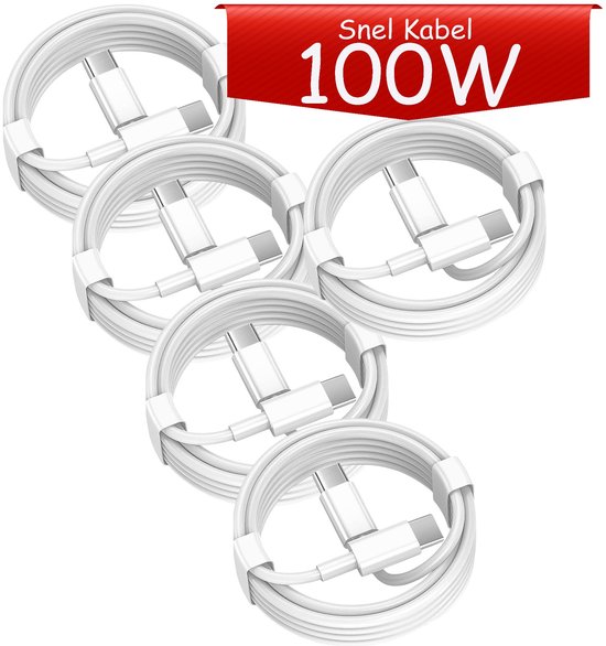 USB C naar USB C kabel - 100W Snellader - 1 Meter Oplaadkabel 5x ...