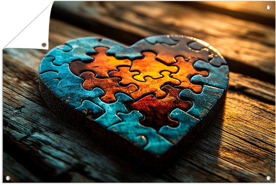 Hartvormige puzzel op houten tafel - Liefde poster - Poster van buiten ...