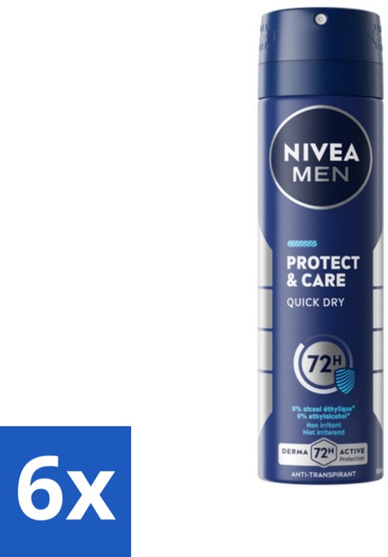 Nivea - Men - Deodorant - Spray - Protect & Care - 150 ml - Voordeelverpakking - 6 stuks | bol