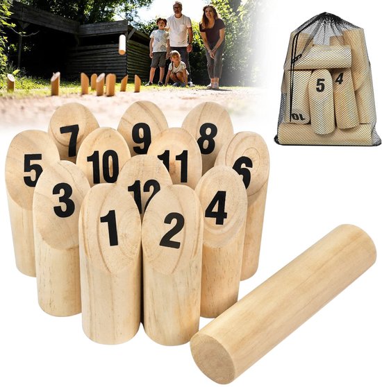 NAIZY Kubb Vikingenspel Werpspel Set Kubbal Spel Schuin Hout met 12 ...