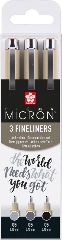 Fineliner sakura pigma micron 05 set zw gr 3 maten | 6 stuks | bol