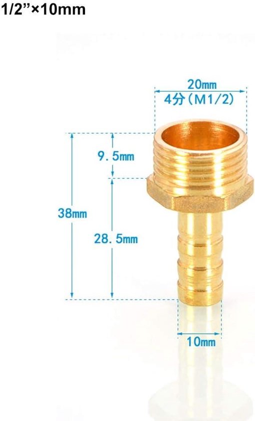 1/2" Mannelijke BSP Draad naar 6 mm Barb Slang Staart Connector voor ...