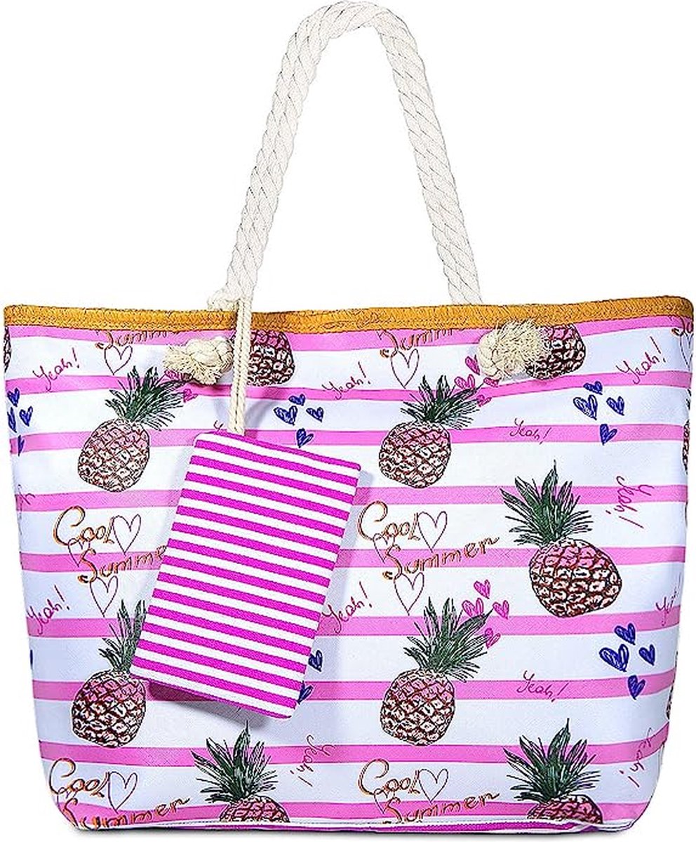 grote strandtas met ritssluiting zomer tas sluiting dames shopper tas ...