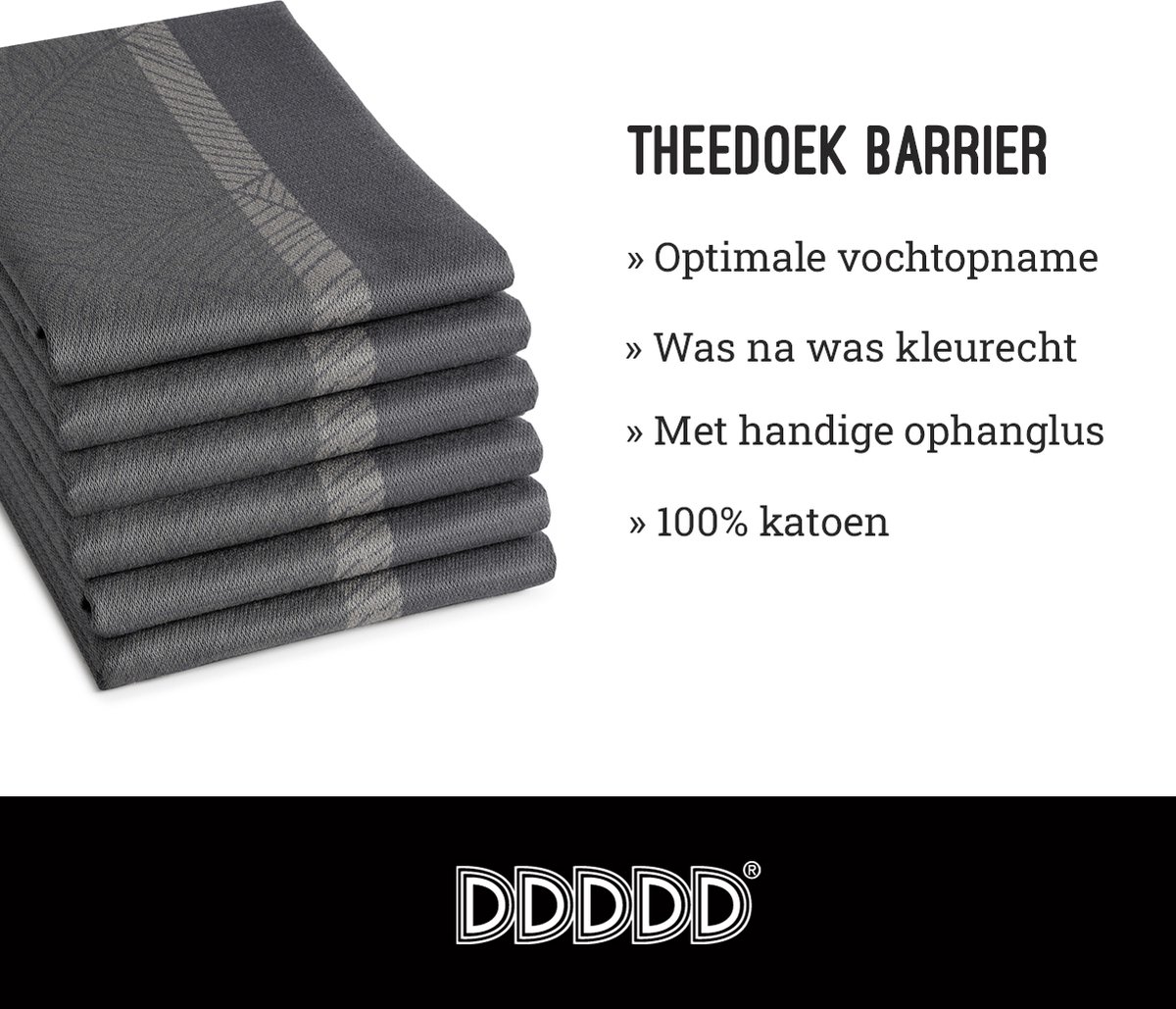 DDDDD Barrier - Theedoeken Set van 6 - 60x65cm - Antraciet / Grijs | bol