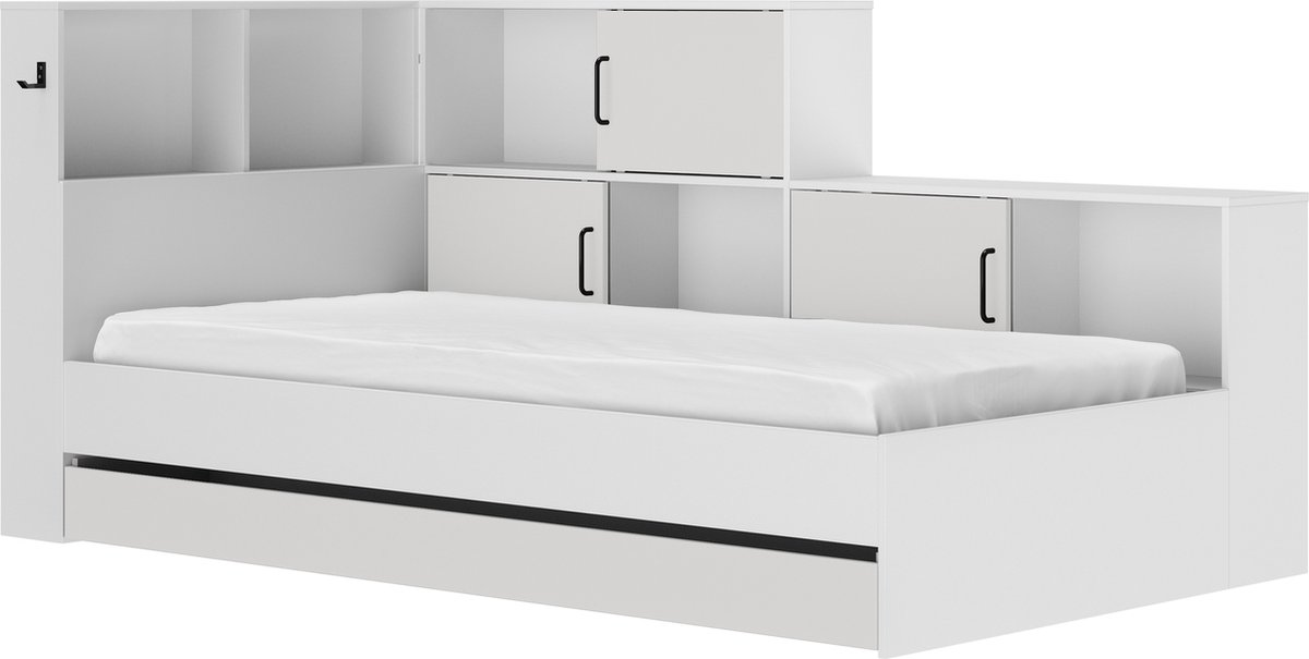 Bed met opbergruimte en lade 90 x 200 cm - Kleur: wit - ARMAND L 221 cm ...