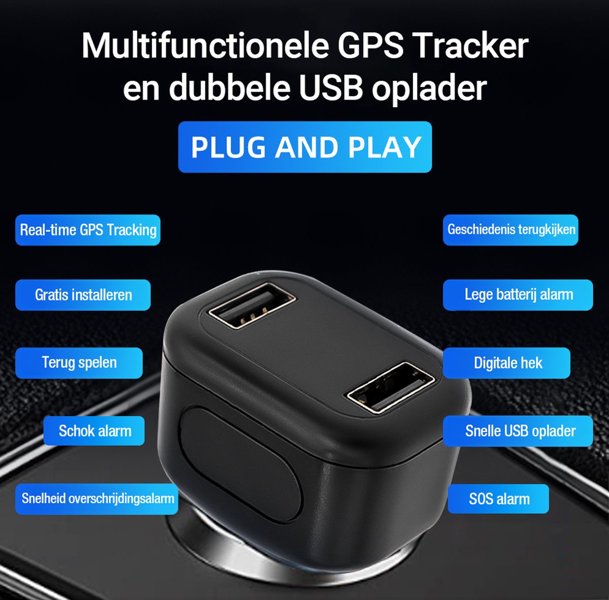 GPS Tracker - Dubbele USB oplader - Multifunctionele GPS locatie ...