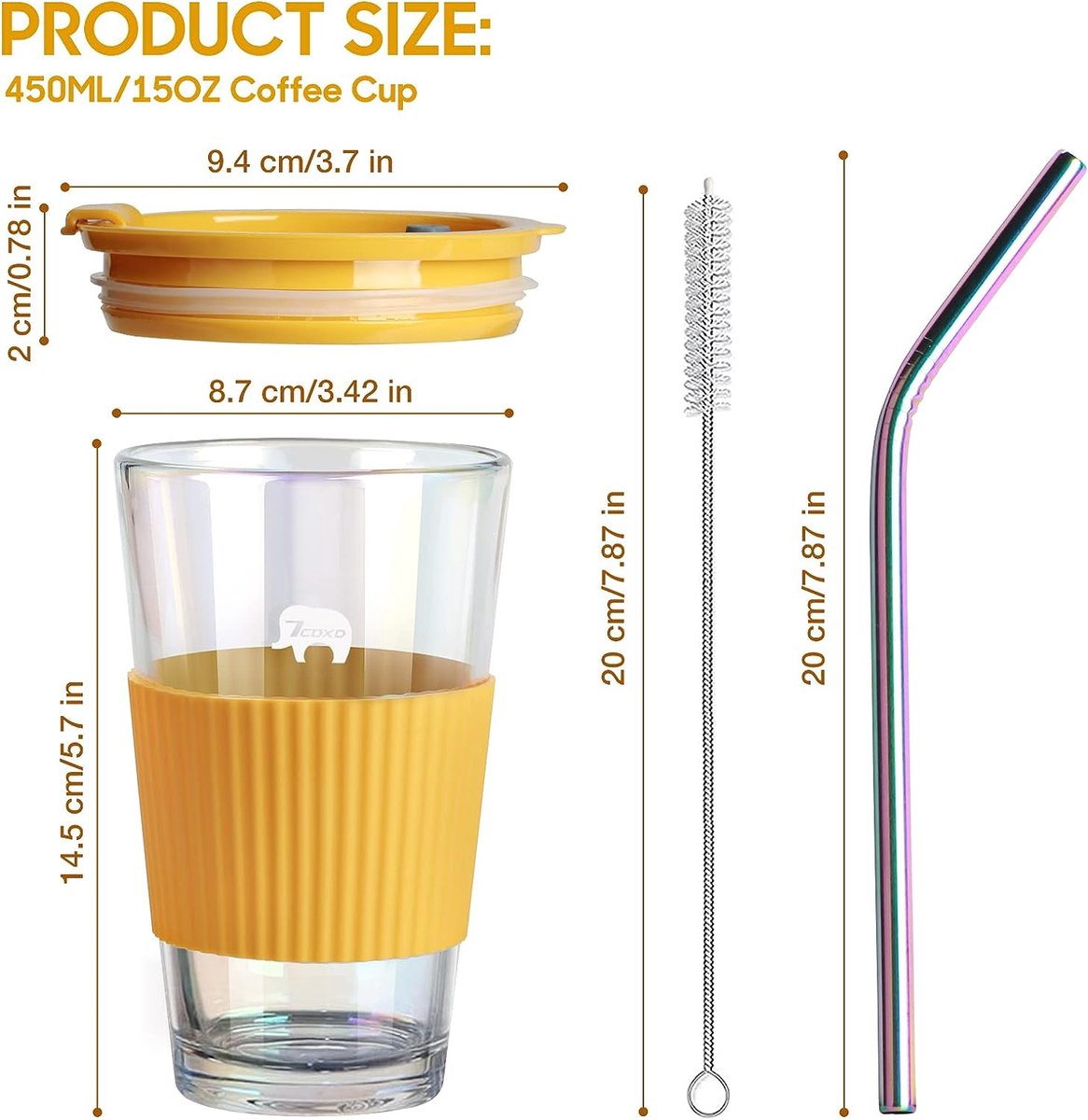 Drinkbeker met deksel en rietje Glazen drinkglazen set 450ml ...